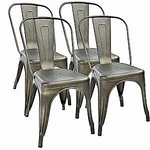 FDW Metal Dining Chairs Set of 4 Indoor Outdoor Chairs Patio Chairs 18 Inch Seat Height Metal Restaurant Chair Stackable Chair 330LBS Weight Capacity Kitchen Chairs Tolix Side Bar Chairs