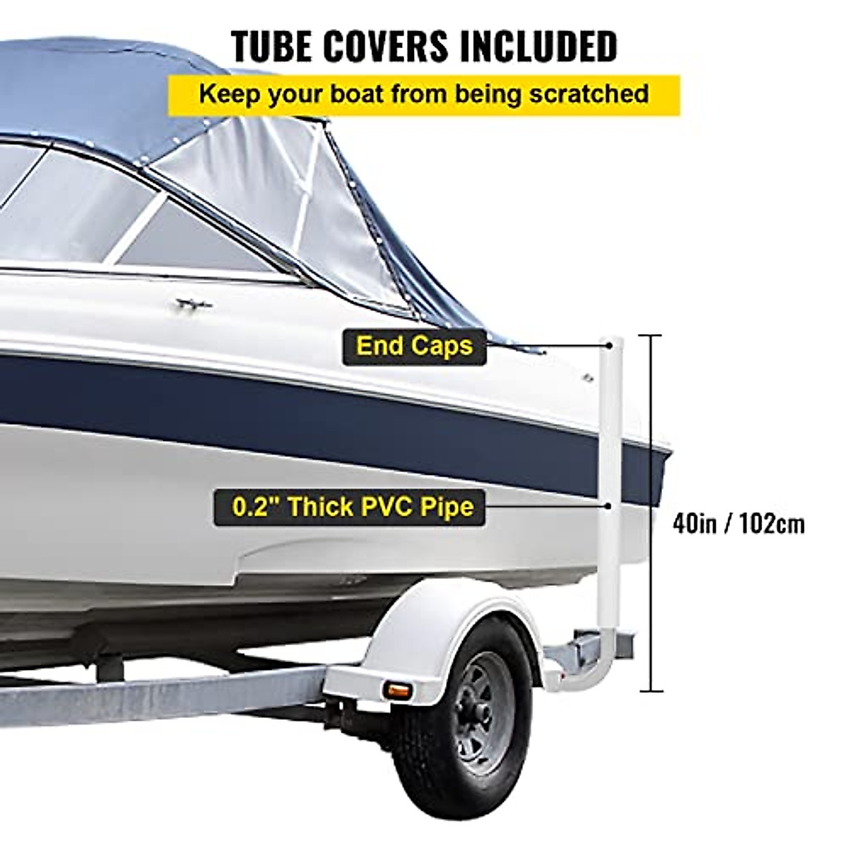 VEVOR Boat Trailer Guide-ons, 40", 2PCS Steel Trailer Post Guide on, Trailer Guides with PVC Pipes, Mounting Hardware Included, for Ski Boat, Fishing Boat or Sailboat Trailer, White