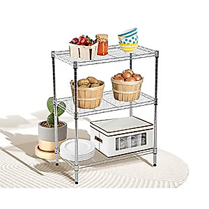 MKDLUFEI 3-Tier Wire Shelving Unit Adjustable Height 450Lb Capacity Small Metal Shelving for Storage 24"x14"x30" Metal Shelves for Kitchen, Office, Pantry, Laundry, Closet, Organizer Wire Rack