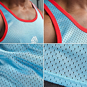 AIMPACT Men Athletic Workout Tank Tops Mesh Quick Dry Fitness Running Gym Muscle Sleeveless Shirts WhiteBlue L
