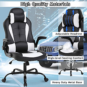 Dkeli, Gaming Chair Office Chair Desk Chair Ergonomic High Back Computer Chair with Lumbar Support Flip-up Arms Headrest PU Leather Swivel Task Chair