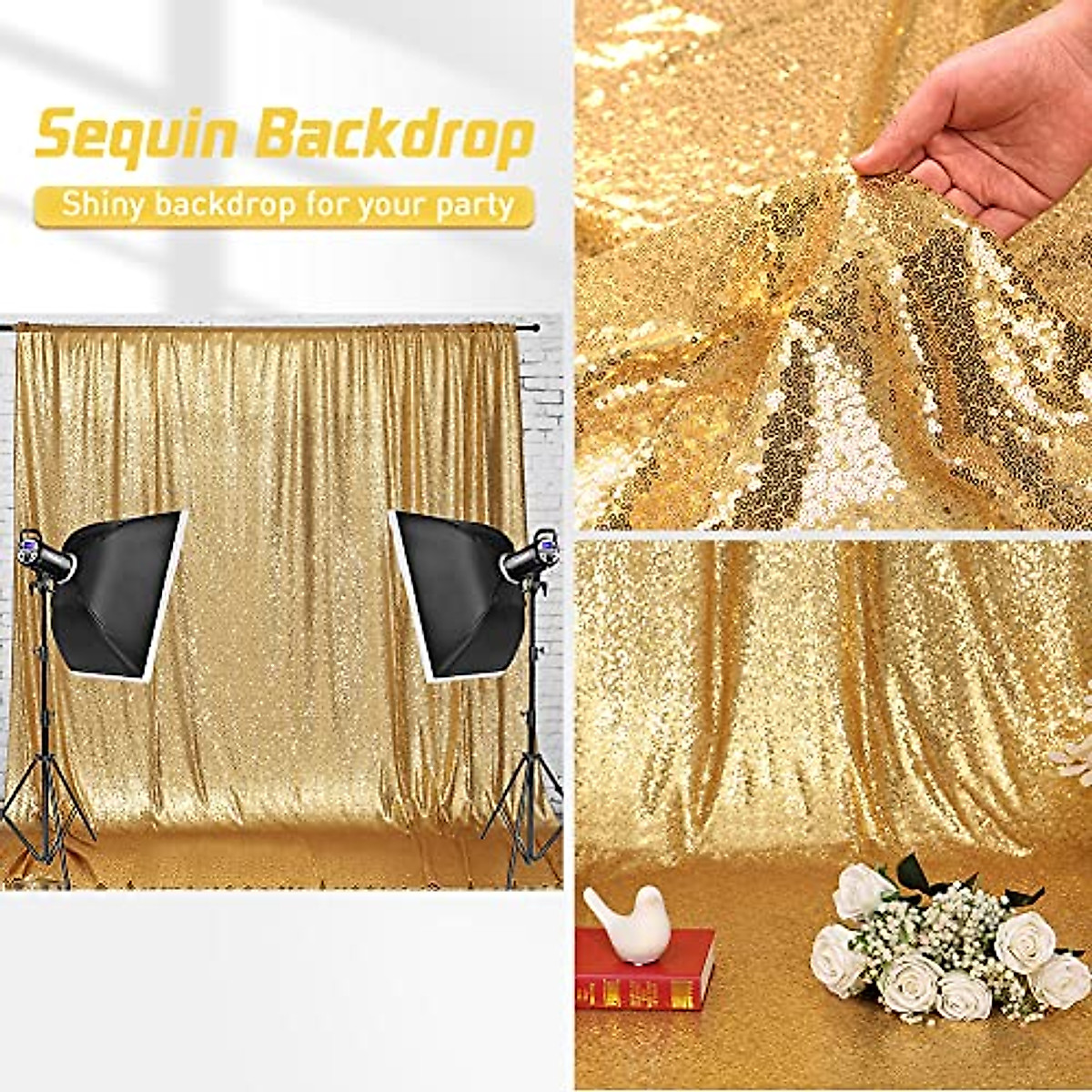 Eternal Beauty Sequin Backdrop 10x10, Glitter Photo Backdrop Curtain for Wedding Birthday Baby Shower Event Decor (Gold-10x10 Ft)