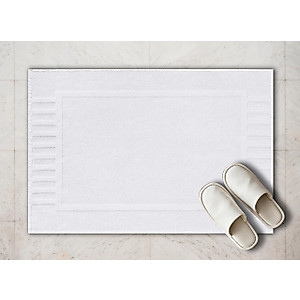 White Classic Luxury Bath Mat Floor Towel Set - Absorbent Cotton Hotel Spa Shower/Bathtub Mats [Not a Bathroom Rug] 22"x34" | 2 Pack | White