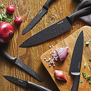 Prestige Stone Quartz Knives/Cutlery, 2 Piece, Black and Gold Speckle