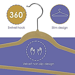 Home Basics Velvet Clothes Hangers (Pack of 10), Camel Felt Hangers for Tops, Jackets, Dresses, and Pants | Contoured Hangers with Notches | Ultra-Thin Space Saving Clothes Hangers