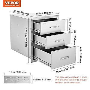 VEVOR 18x23 Inch Outdoor Kitchen Stainless Steel Triple Access BBQ Drawers with Chrome Handle, 18 x 20.5 x 23 Inch