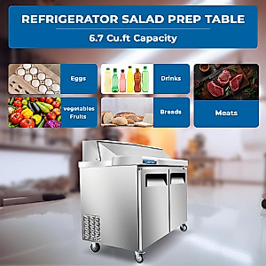 Foster 48" Commercial Refrigerator Sandwich & Salad Prep Table Stainless Steel 2 Door 6.7 Cu.ft - Refrigerated Food Prep Station with 12 Pans for Commercial Kitchen, Restaurant, Bar - 115V 60Hz