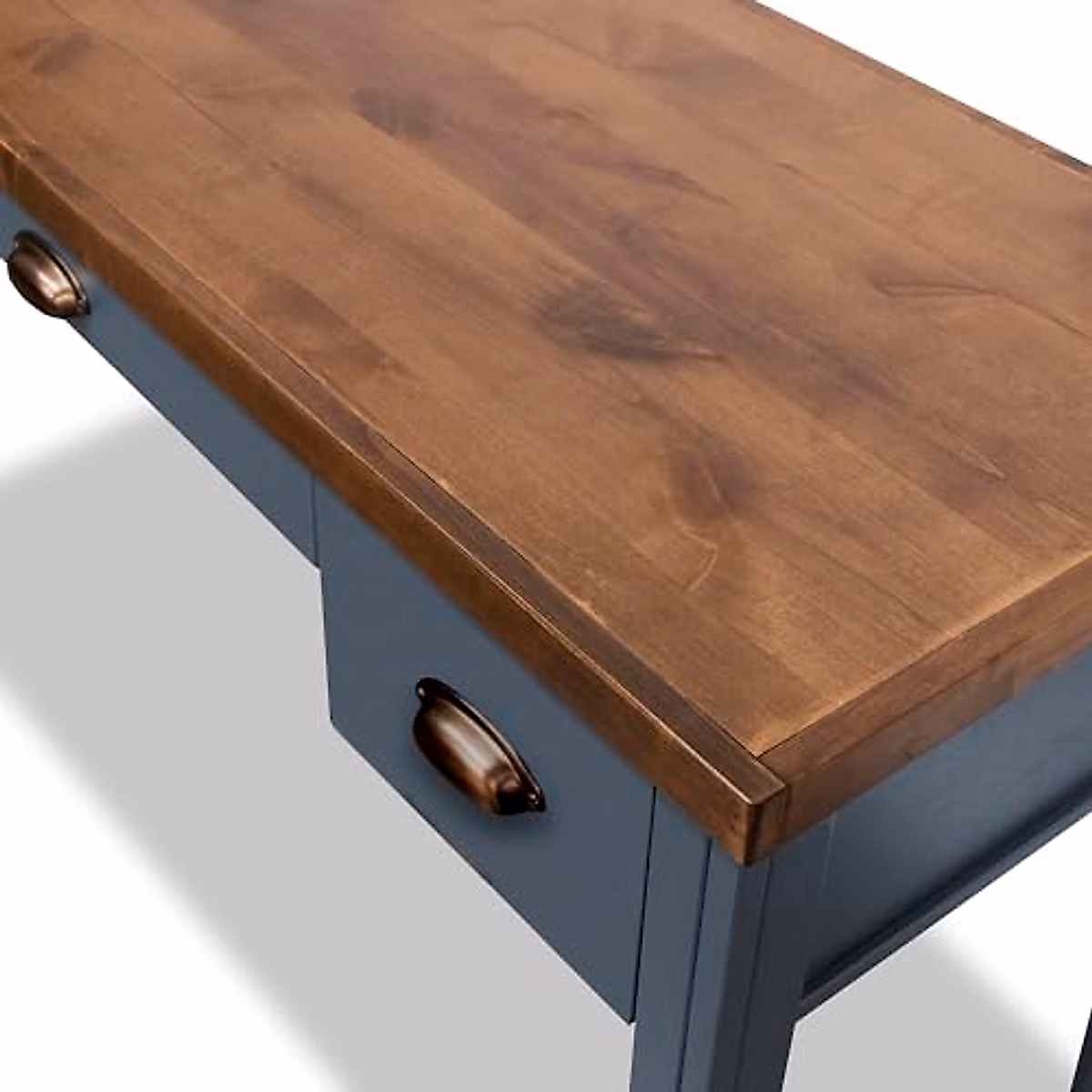 Bridgevine Home Desk, Nantucket Modern Farmhouse 3-Drawer Writing Desk, Small Desk 53 Inches, Fully Assembled Wooden Desk with Drawers, Poplar Solid Wood Desk, Blue Denim and Whiskey Finish