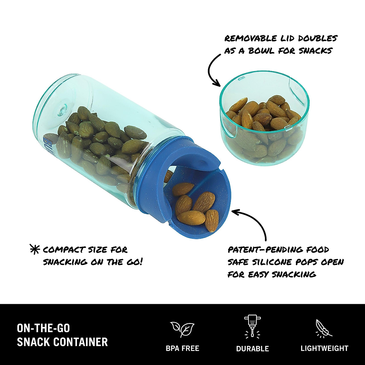 BUILT 12 Ounces Tidbit On The Go Snack Container with Lid and Pourer, Food and Snack Storage with Measure Marks, Concrete Grey