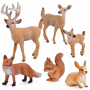 6 Pcs Simulated Forest Animal Models Figure Toy Playset, Woodland Creatures Figurines Miniature Toys Include Deer, Fox, Rabbit, Squirrel Treasures Science Educational Props