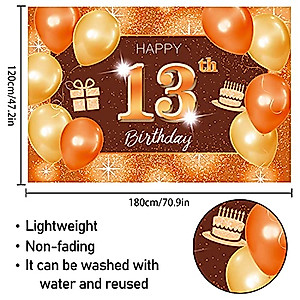 Happy 13th Birthday Backdrop Banner Decor Orange – Glitter Dots 13 Years Old Birthday party Theme Decorations for Girls Boys Supplies