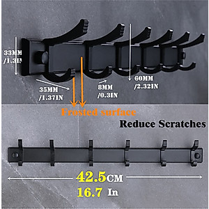 K KAREZOG Coat Rack Wall Mount,Wall Coat Rack with 6 Movable Hooks,Black Coat Rack Wall Mount 2 Pack,Wall Mounted Coat Rack for Entryway,Bathroom, Kitchen,42.5cm