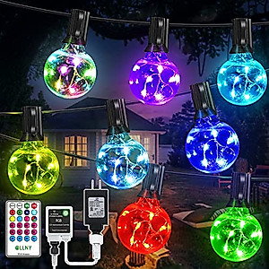 Ollny G40 30FT Outdoor String Lights, Waterproof RGB Color Changing Hanging Lights with 30 Edison + 2 Spare LED Bulbs, Shatterproof Outside Lights for Patio Camper Garden Porch