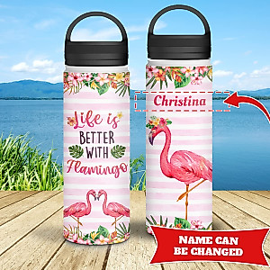 winorax Personalized Famingo Water Bottle Life Is Better With Flamingo Bottles Reminder For Women Girls Teen 12oz 18oz 32oz Stainless Steel Inspirational Gifts For Birthday Back To School Christmas