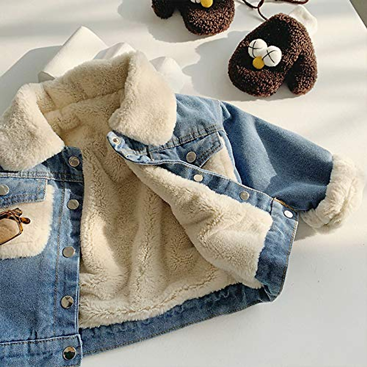 Moru Infant Baby Toddler Girl Boy Winter Casual Thick Fleece Lined Denim Jacket Warm Jean Coat Outwear (Blue, 3T)