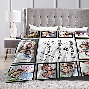 HYHSJY Personalized Blanket with Family Member Photos, add 10 Photos， Where Life Begins and Love Never Ends,Throws Fuzzy Blanket Gifts for Family Lovers Friends Couples Gifts Valentine’S Mother’S