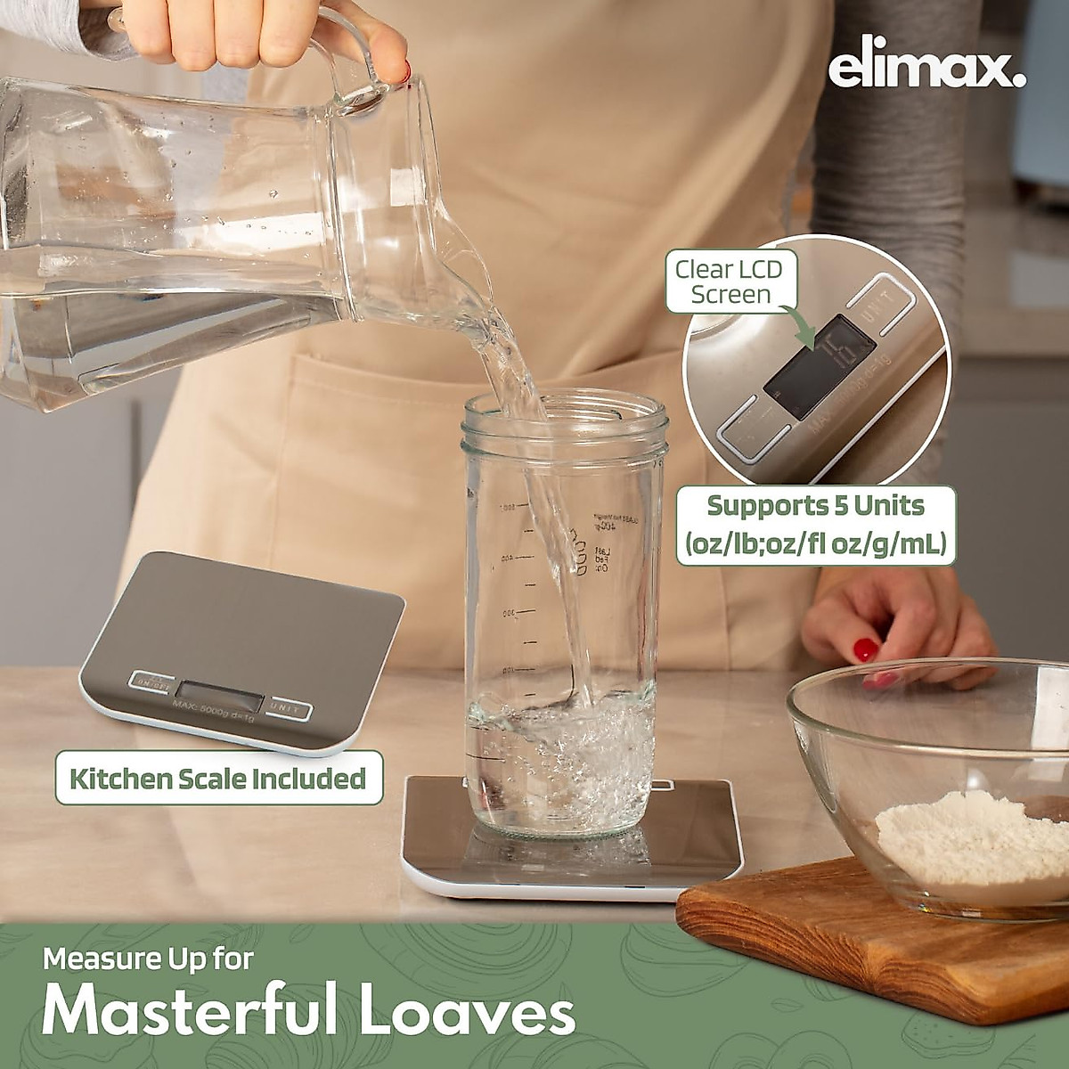 Complete Sourdough Starter Kit, Sourdough Bread Baking Supplies with Kitchen Scale, 9" Round & 10" Oval Banneton Proofing Baskets, Glass Starter Jar, Bread Lame, Danish Whisk & More.