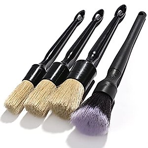 4 PCS Car Boars Hair Detailing Brushes Set, Interior Cleaning Dusting Brushes, Ultra- Soft Auto Detail Brush Perfect Automotive Exterior Cleaning Tool Emblems Wheels Upholstery Air Vents Leather Seat