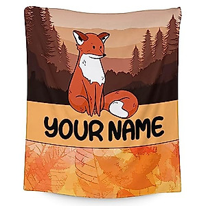 Custom Fox Blanket with Name for Girls & Boys - Soft, Fuzzy & Cozy - 40"x50" Crib Size Throw Blanket for Couch, Office - Orange Cute Warm Blankets Gifts