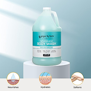 Ginger Lily Farms Club & Fitness Nourishing Body Wash, 100% Vegan & Cruelty-Free, Bath & Shower Gel for Men and Women, Ocean Breeze Scent, 1 Gallon (128 fl. oz.) Refill