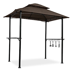 8x5 FT Grill Gazebo Canopy, Outdoor BBQ Grill Gazebo Shelter Tent, 2 Tier Waterproof Top Canopy with Side Metal Shelves for Outdoor, Patio, Backyard, Party, Brown