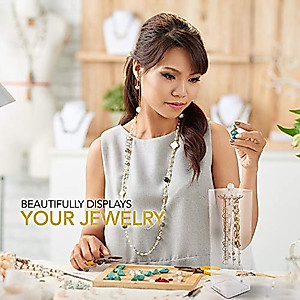 Stock Your Home Long Necklace Holder with 12 Hooks - Acrylic Jewelry Organizer Necklaces Stand and Display Case - Jewelry Box for Chains - Necklace Holder Box for Dressers & Vanity Tables, Clear