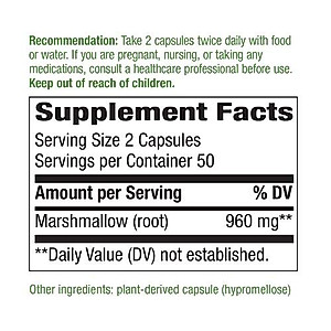Marshmallow Root, 480 mg, 100 Capsules, From Nature's Way (Pack of 4)