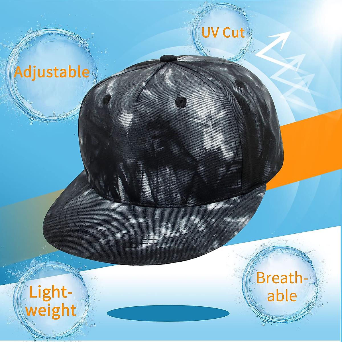 Kids Boy Girl Baseball Cap Baby Sun Hat Adjustable Toddler Trucker Hats with Flat Brim for Summer Outdoor (Z-Tie-dye Black, 1-2T)