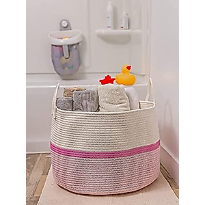 Wide Rope Laundry Basket (3-Toned Pink) + Wide Rope Laundry Basket (Striped/Pink) - PINK