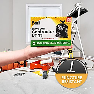 PAMI Heavy-Duty Contractor Bags [Pack of 20] - 42 Gallon Large Black Trash Bags For Construction Sites, Yard Waste & Commercial Use- Industrial Strength Tear-Resistant Cleanup Garbage Bags