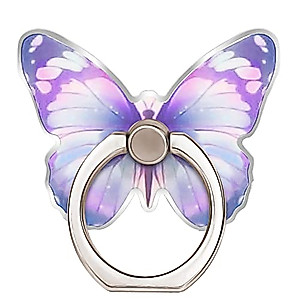 TACOMEGE Purple Metal Cell Phone Ring Butterfly Holder, Finger Kickstand Back Stand Hand Grip Compatible with Smartphone, Tablet, E-Reader, Etc.