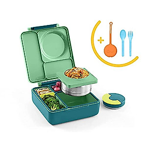 OmieBox Bento Box for Kids Insulated Bento Lunch Box with Leak Proof Thermos Food Jar, 3 Compartments + Sunrise Utensil Set with Case