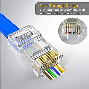 AOWIZ RJ45 Cat5 Cat6 Connector Pass Through RJ45 Ends for Solid Wire and Standard UTP Network Cables 100-Pack