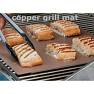 KT Deals 5 Pack Copper Grill Mat and Bake Mat Non Stick BBQ Grill Cooking Mats Reusable Easy to Clean Grill BBQ Baking Sheets for Gas, Charcoal, Electric Grill