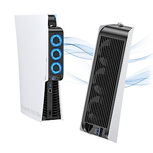 PS5 Cooling Fan with LED Light, KIWIHOME PS5 Accessories, Upgraded Cooler Fan with USB3.0 Port for Playstation 5 PS5 Digital Edition/Ultra HD Console(Black+White)