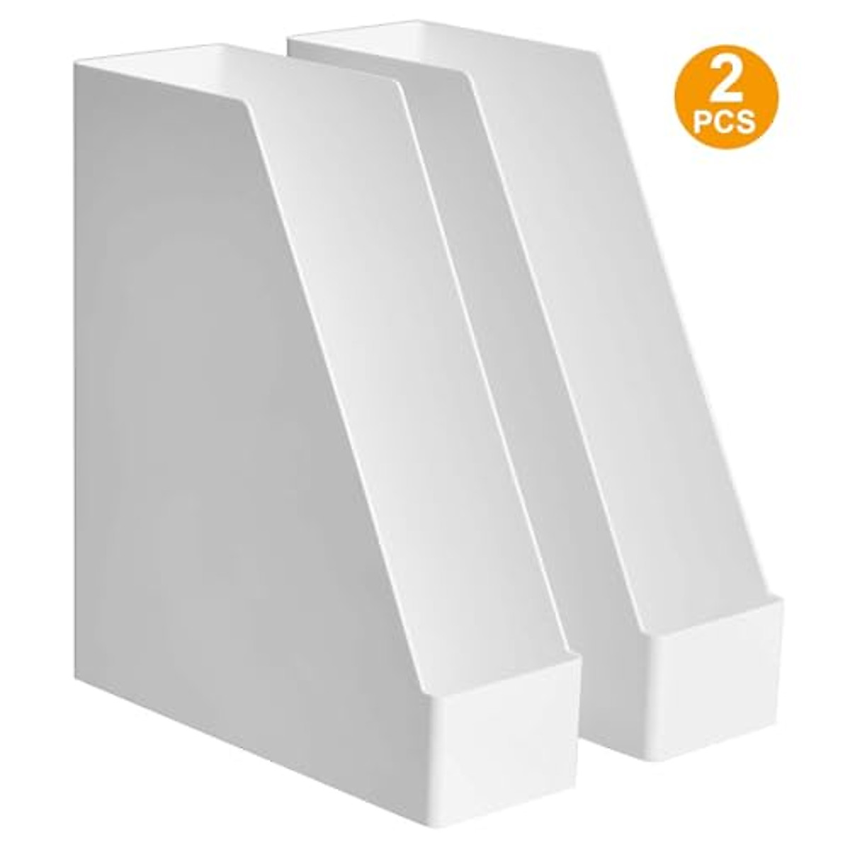 Amazon Basics Rectangular Plastic Desk Organizer, Magazine Rack, White, 2-Pack