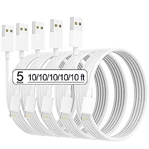Estbuc [Apple MFi Certified 5pack 10FT iPhone Charger Long Lightning Cable Fast Charging High Speed Data Sync iPhone Charger Cord Compatible with iPhone 14/13/12/11 Pro Max/XS MAX/XR/XS/X/8/7/Plus