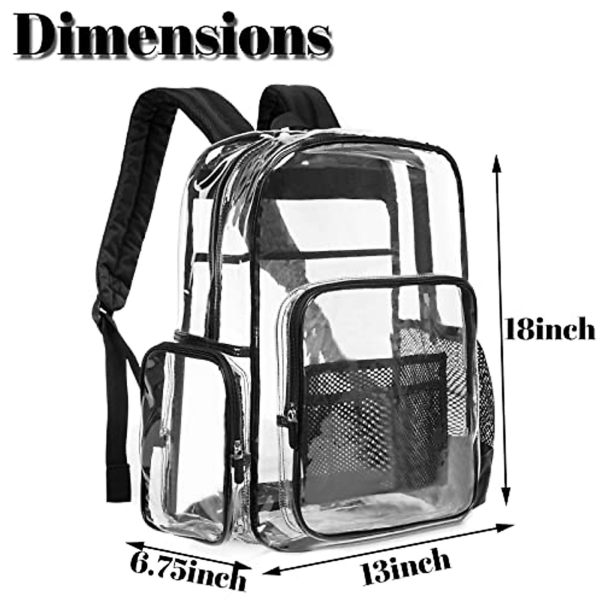 TACVEL Large Heavy Duty Clear Backpack Durable Transparent See Through Bag (Black)
