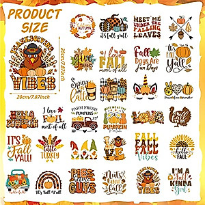 Qeeenar 30 Pcs Fall Iron on Transfers Pumpkin Patches Decals Autumn Appliques Iron on Transfers for T Shirts Thanksgiving Iron on Decals Heat Transfer Sticker for Clothes Pillow Covers DIY Decorations