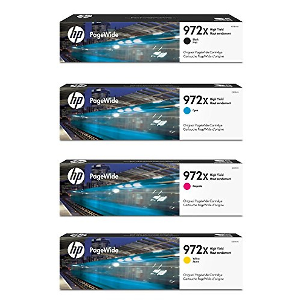 Hp Printing 972X Genuine PageWide Color and Black High Yield Toner Set (F6T84AN, L0R98AN, L0S01AN, L0S04AN)