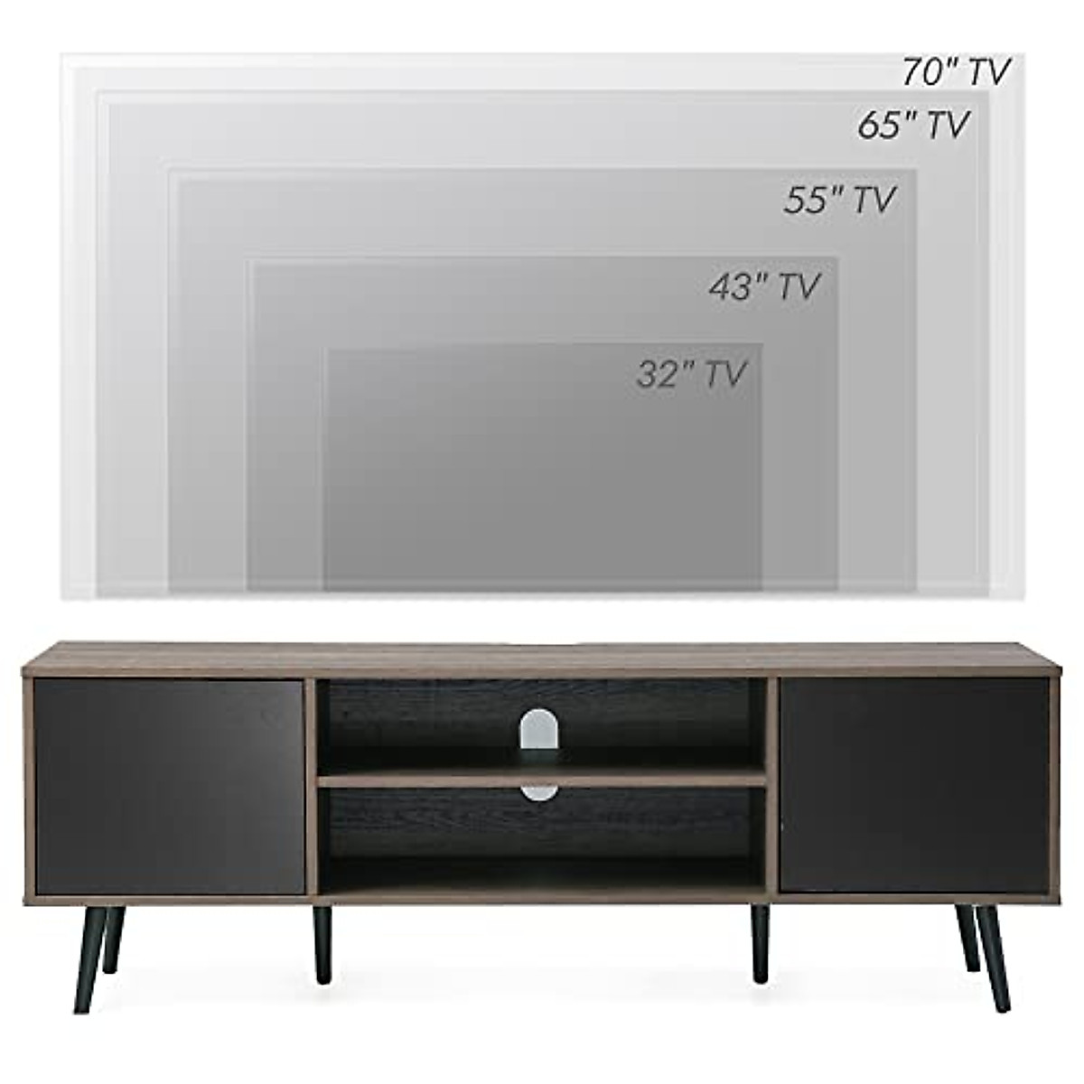 WAMPAT Mid Century Modern TV Stand for TVs up to 65 inches, Wood TV Console Media Cabinet with Storage, Entertainment Center for Living Room Bedroom, Black, 60 inch