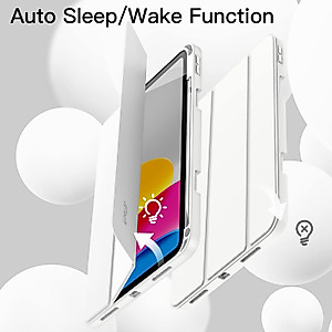 JETech Case for iPad 10 (10.9-Inch, 2022 Model, 10th Generation) with Pencil Holder, Slim Tablet Cover with Soft TPU Back, Auto Wake/Sleep (White)