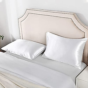 Silk Satin Pillowcases for Hair - BPC Bed Pillow Cases Standard Size Set of 2 for Hair and Skin, Satin Pillowcase 20x26 inches, Pillow Covers with Envelope Closure, Breathable, Skin-Friendly(White)