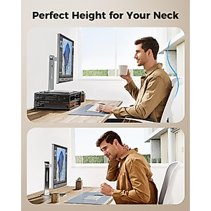 Monitor Stand with Drawer, Monitor Stand, Monitor Riser Mesh Metal, Desk Organizer, Monitor Stand with Storage, Desktop Computer Stand for PC, Laptop, Printer - HUANUO