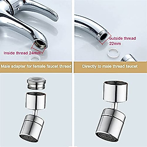 Flybath Kitchen Sink Faucet Aerator Bathroom Basin Sprayer Dual-function 2-Flow Faucet Tap Attachment Extended Splash Proof 360° Swivel Water Bubbler Nozzle Filter, Brass Polished Chrome