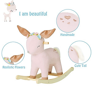 labebe Child Rocking Horse Toy, Stuffed Animal Rocker Toy, Wooden Rocker for Kids 12-36 Months, Baby Rocking Toy/Wooden Rocking Horse/Rocker/Animal Ride on/Reindeer Rocker (Girl)