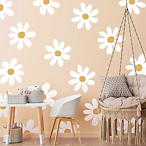 12 Sheets Daisy Wall Decals Flower Wall Stickers Large Daisy Wall Stickers Daisy Decals for Wall Peel and Stick for Nursery Bedroom Living Room Wall Decor (Classic Style)