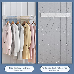 tonchean Wall Mounted Drying Rack Collapsible, Laundry Drying Rack 31.5" Wide, 13.2 Linear Ft Carbon Steel Quality Upgrade 110lb Capacity with Wall Template for Indoor Outdoor Drying Clothes