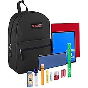 Trail maker Pre-Filled 17" Backpack & School Supply Kit - 20 Piece Back to School Supplies with Backpack (Black Pack)