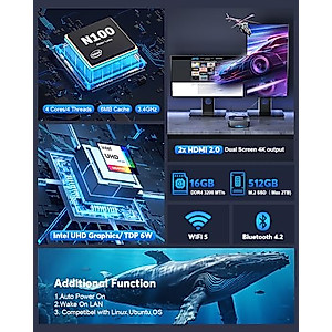 KAMRUI AK2 Plus N100 Mini PC with Windows 11, 16GB DDR4 RAM 512GB SSD Mini Desktop Computers, Supports Dual 4K Displays for Home School Office